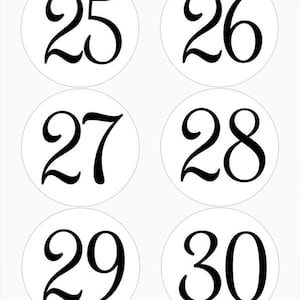 NUMBERS #1-#30 STICKERS Sequential, Large 3-1/3" Circle Labels ...