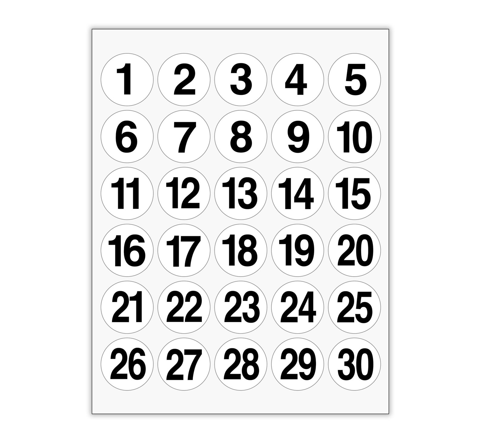 NUMMERS # 1-# 30 STICKERS Sequelic, 1-1 / 2 "Kreis Etiketten ...