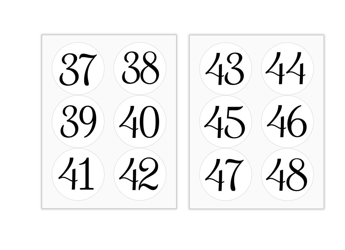NUMBERS #1-#60 STICKERS Sequential, Large 3-1/3" Circle Labels ...
