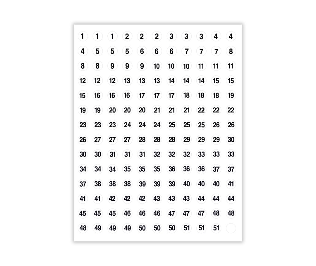 3x #1-51 NUMBERED STICKERS Sequential White~tiny 1/2" Circle Labels ...