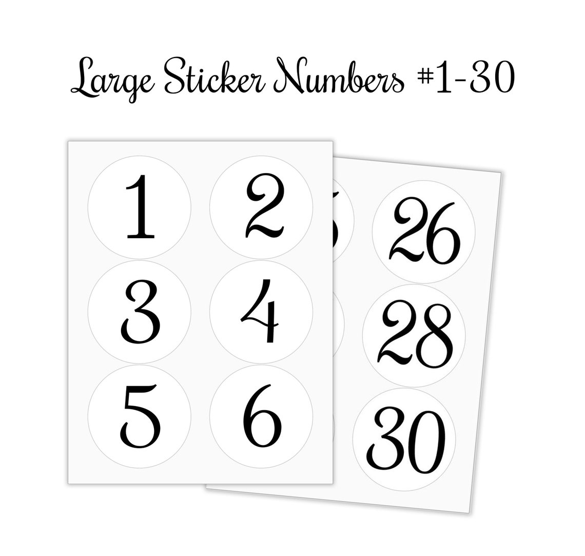 NUMBERS #1-#30 STICKERS Sequential, Large 3-1/3" Circle Labels ...