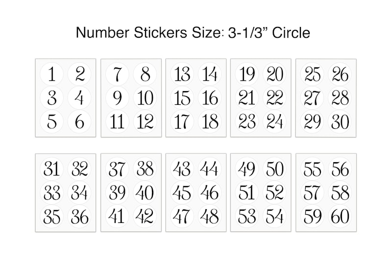 NUMBERS 160 STICKERS Sequential Large 3-1/3 Circle | Etsy