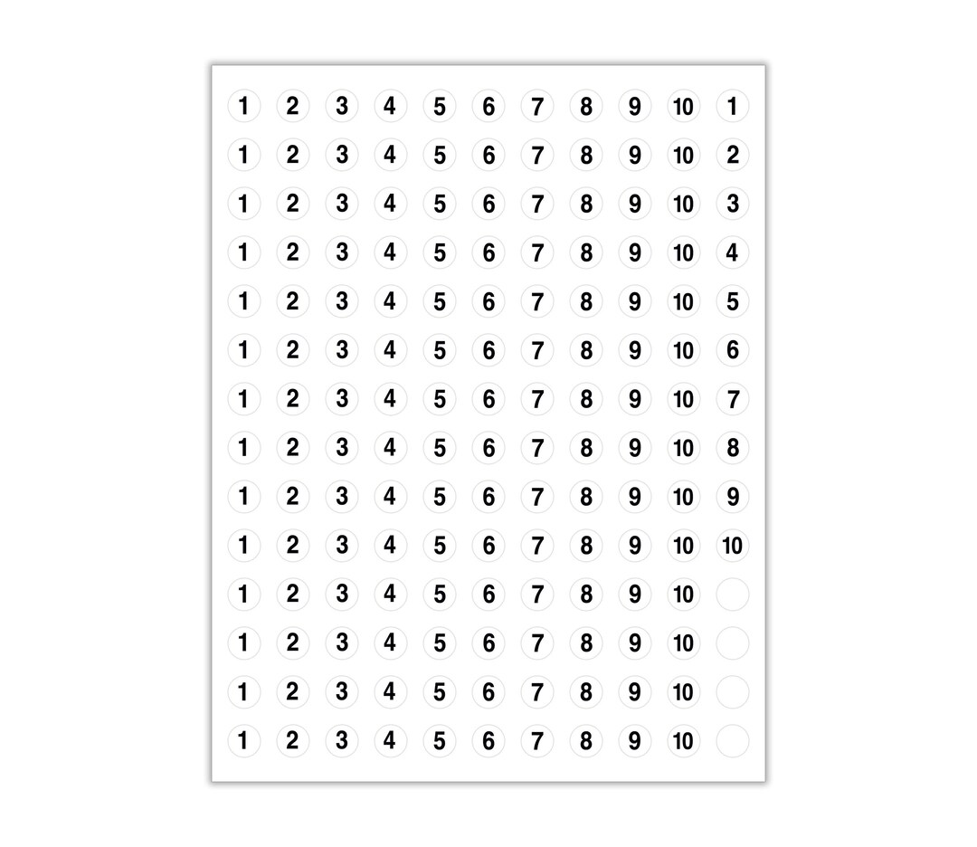 15x STICKERS NUMBERED #1-#10 White~tiny 1/2" Circle Labels Consecutive ...