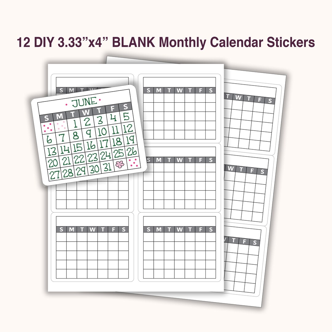 12 MONTHLY PLANNER Calendar Stickers,matte Finish Stickers,made in Usa ...