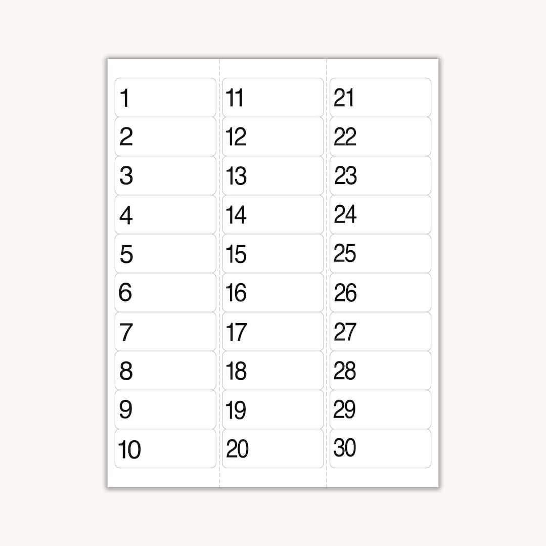 NUMBERS #1-#30 STICKERS Sequential~1"x2-5/8"various Colors,write on ...
