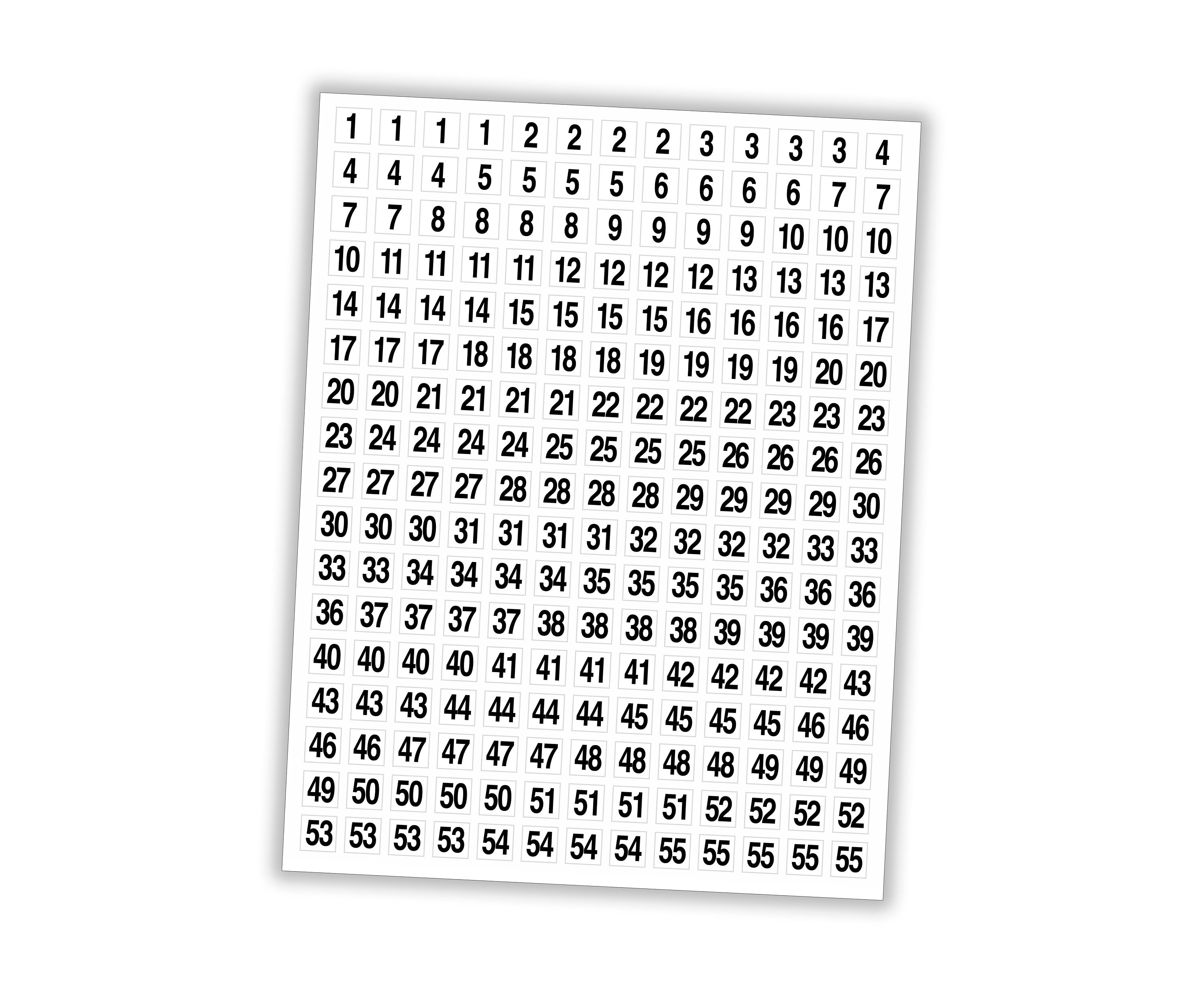 4X NUMBERS #1-#55 STICKERS Sequential,small 1/2"x1/2",square Labels ...