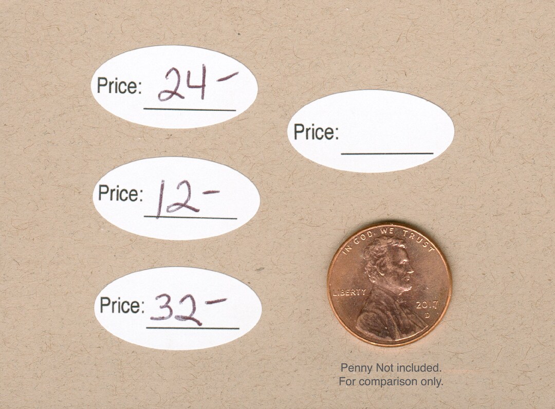Courtney - PRICE Sticker Labels With Line. Tiny 1/2"x1" Oval WHITE ...