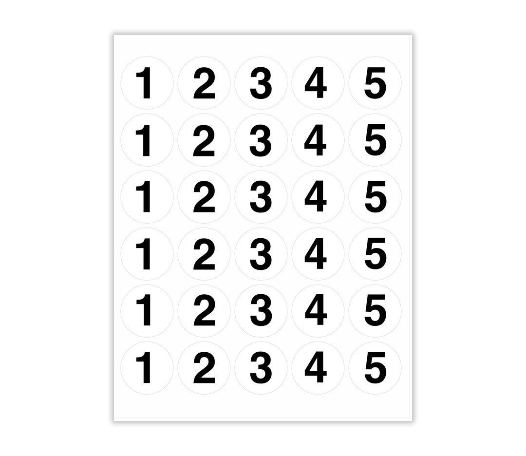 6X NUMBERS #1-#5 STICKERS Sequential,1.5" Circle Labels Consecutive ...