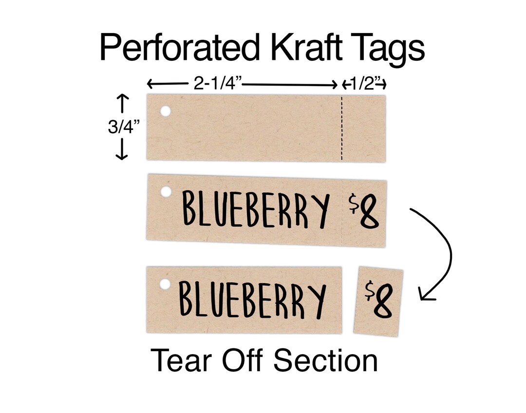 PERFORATED Small Blank Kraft Hang Tags,strings Included,size 3/4"x 2-3/ ...