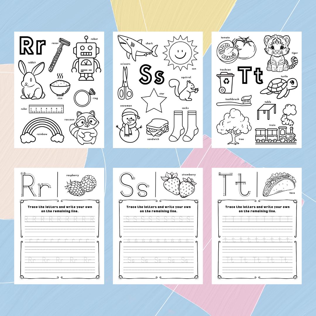Printable Alphabet Coloring & Tracing Pages, Kids Worksheets, Alphabet ...