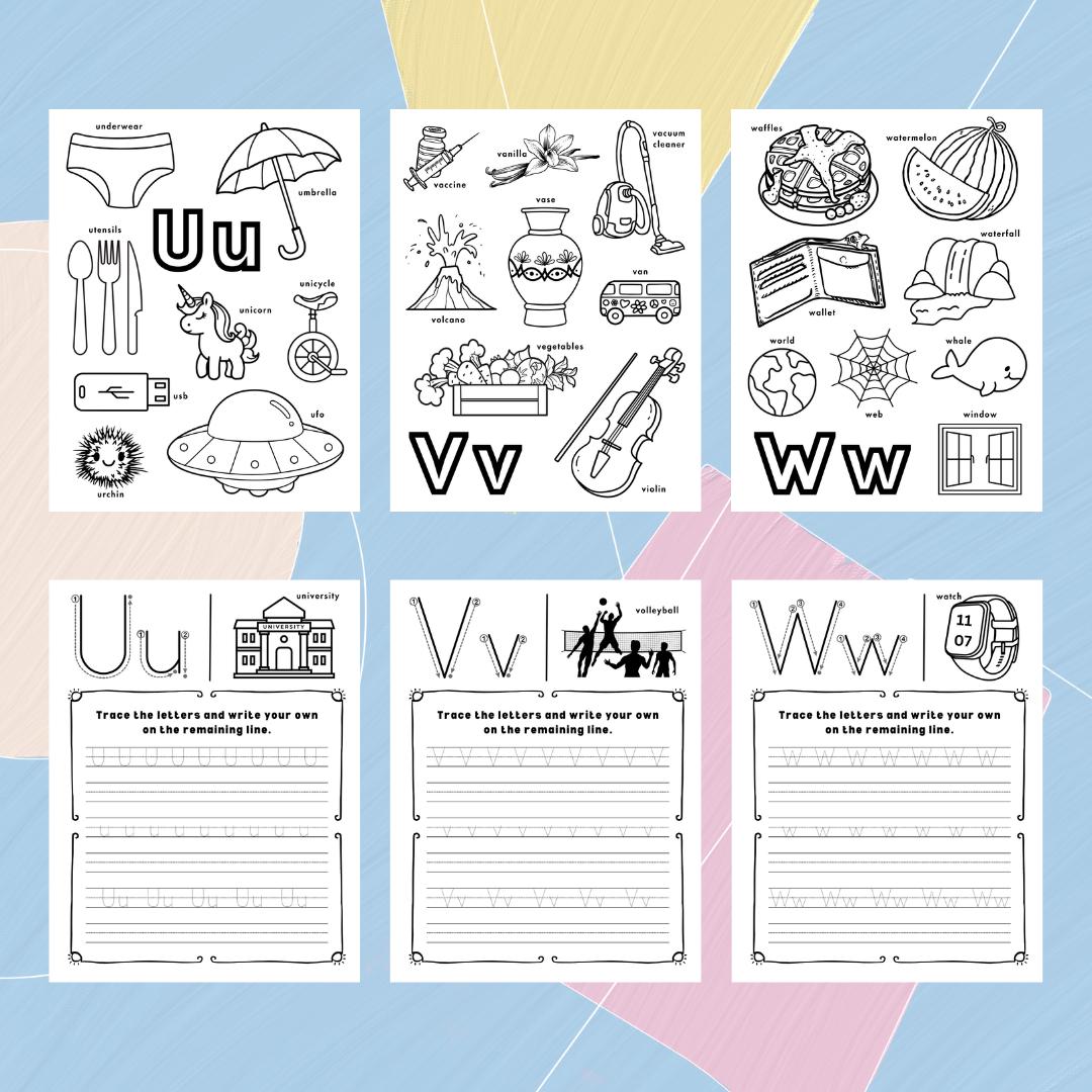Printable Alphabet Coloring & Tracing Pages, Kids Worksheets, Alphabet ...