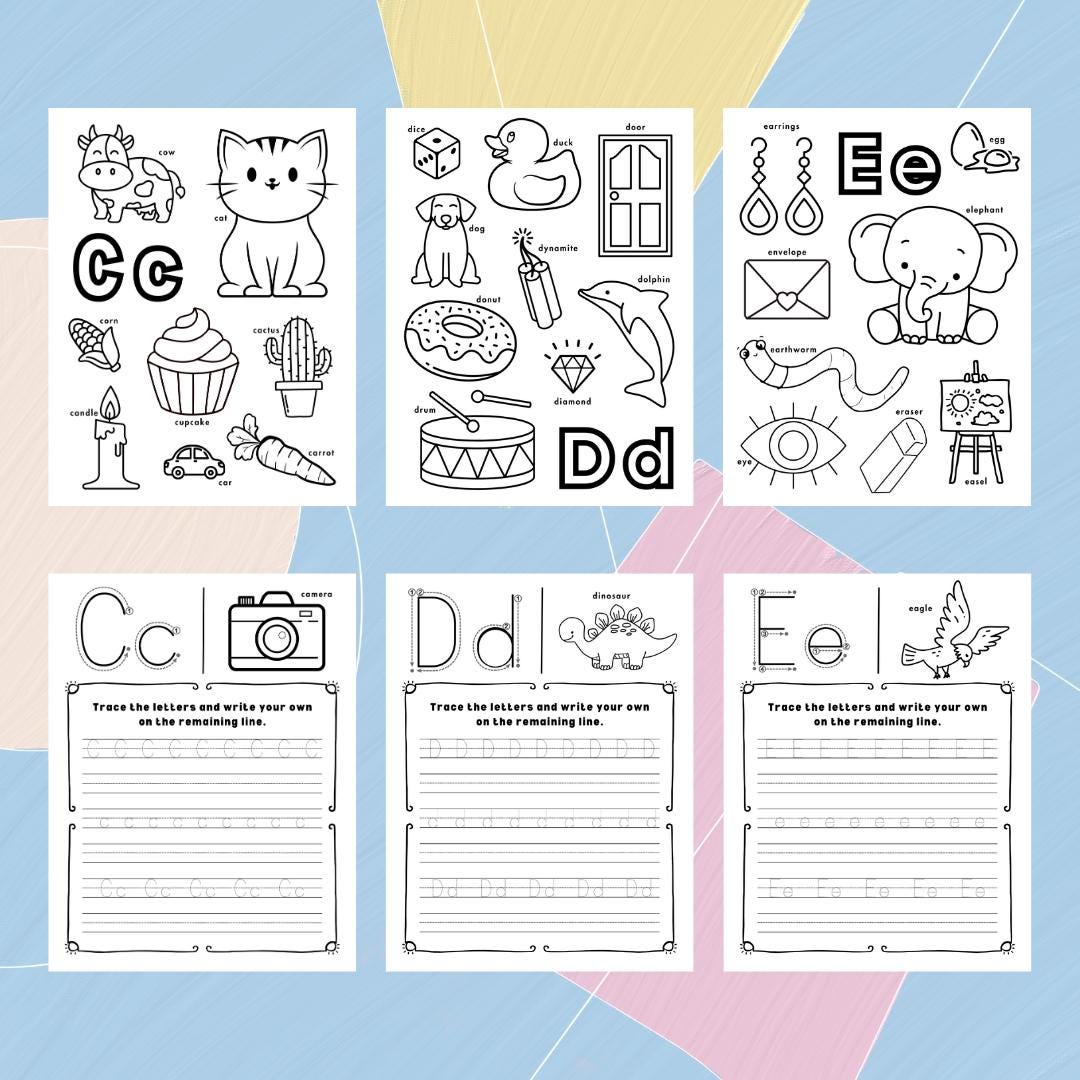 Printable Alphabet Coloring & Tracing Pages, Kids Worksheets, Alphabet ...