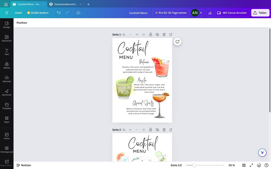 Bar Menu Template, Modern Editable Drinks Menu Template, Minimalist ...