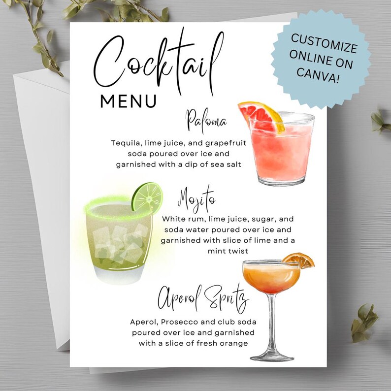 Bar Menu Template, Modern Editable Drinks Menu Template, Minimalist ...
