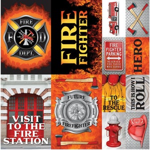 Firefighter Papers Fire Papers Fire Stickers Fire Scrapbook Kit 12x12 ...
