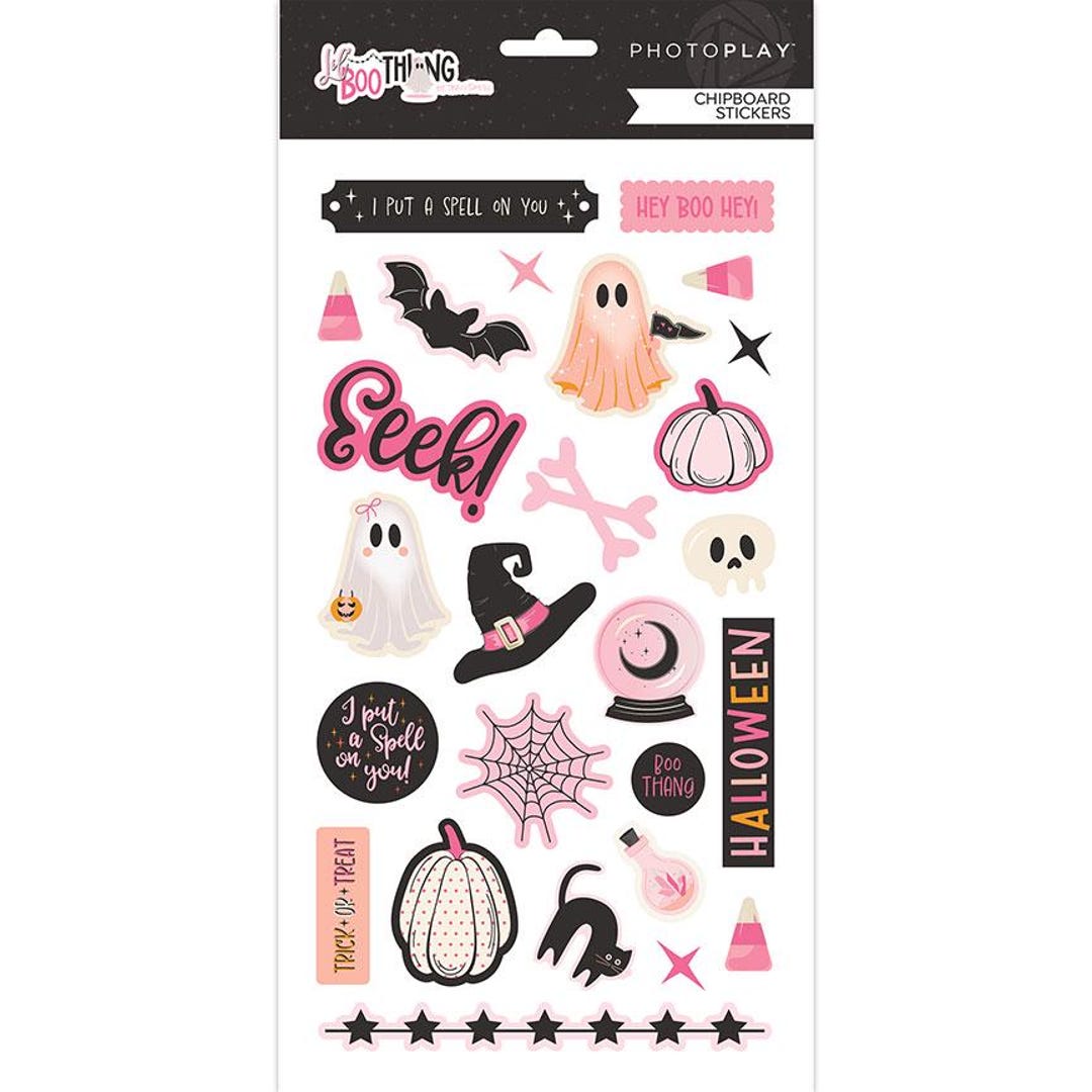 Pink Halloween Lil Boo Thing Chipboard Stickers Halloween Scrapbook ...