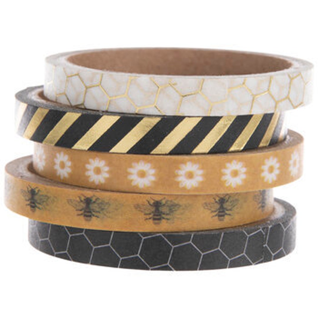 Gold and Black Bee Washi Skinny Tape Assortment 5 Spools Bumblebee Tape ...