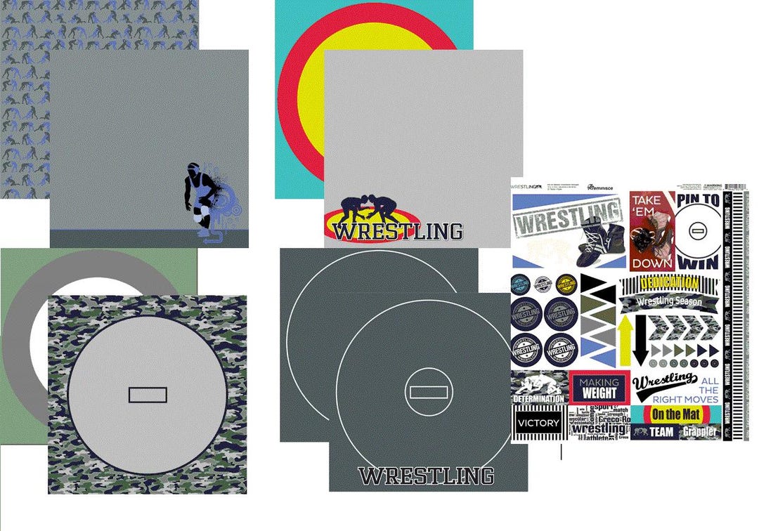 Wrestling Scrapbook Papers Stickers Set Kit 12x12 | Sports Boys Girls ...