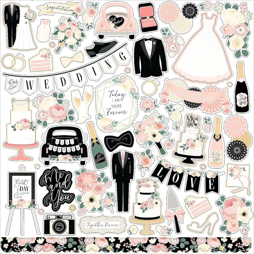 Wedding Stickers 12x12 Wedding Scrapbook Stickers Blush Pink Black ...