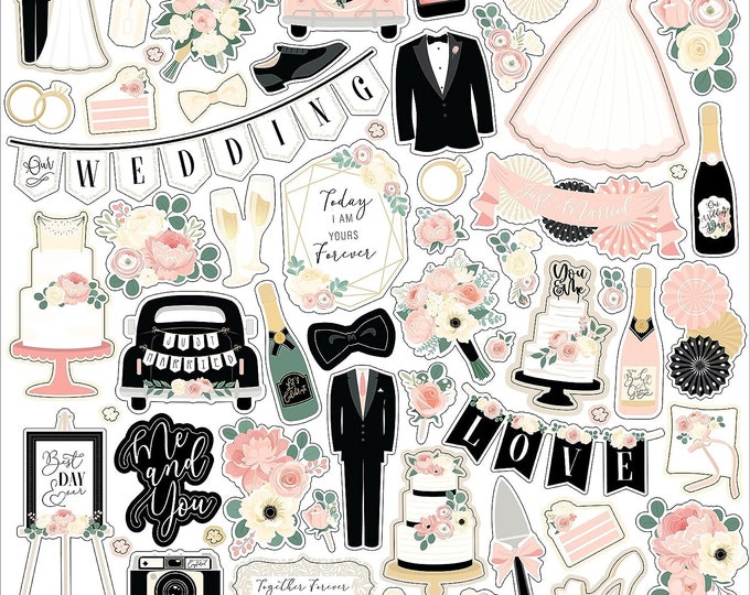 Wedding Stickers 12x12 Wedding Scrapbook Stickers Blush Pink Black ...
