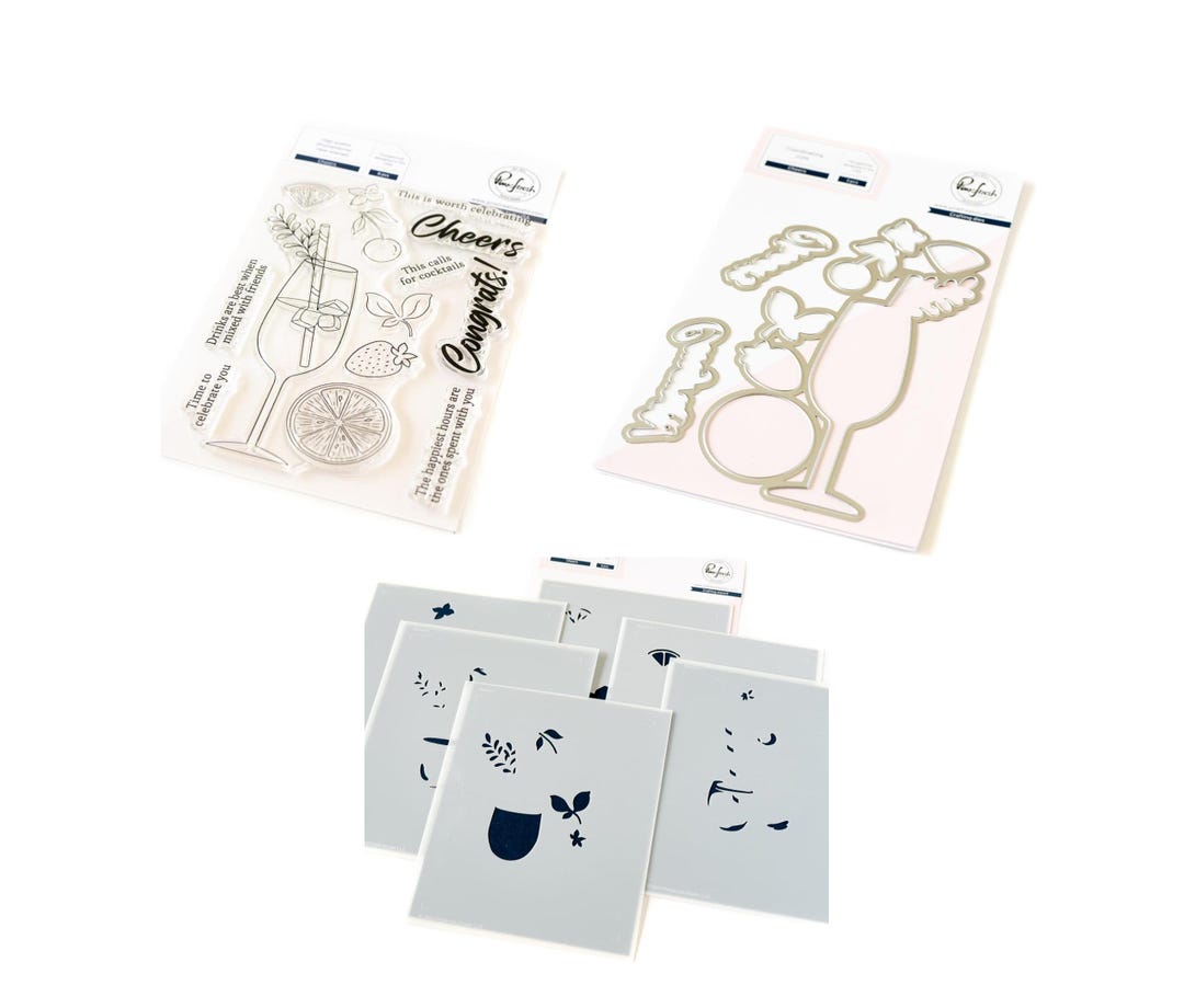 Pinkfresh Cheers Stamps Dies Layering Stencils Tropical Drinks Beverage ...