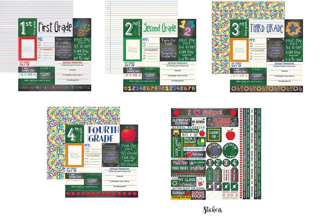Elementary School Scrapbook Paper - 1st 2nd 3rd 4th Grade Paper 12x12 ...