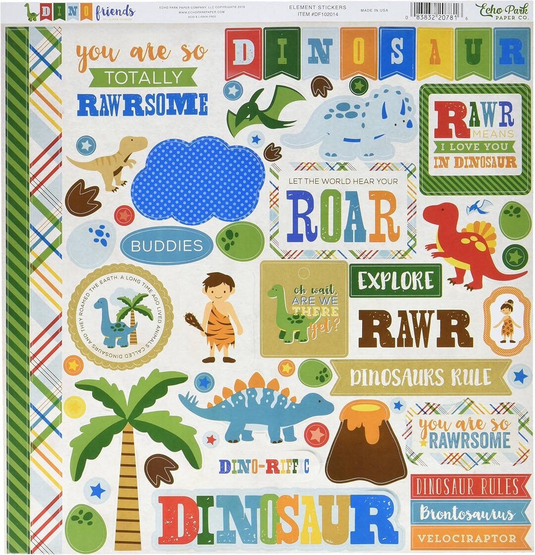 Dino Fun Stickers Element Scrapbook Park Playground Boy Toys Play Kids ...