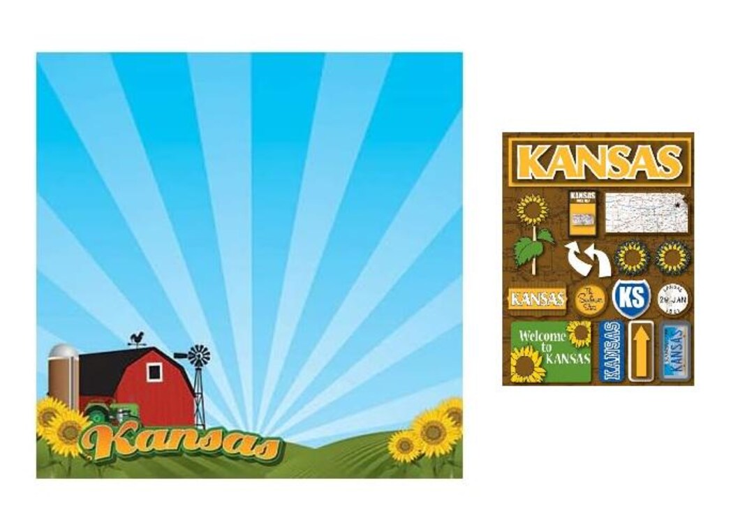 Kansas Stickers Kansas Scrapbook Paper State of Kansas Travel Scrapbook ...