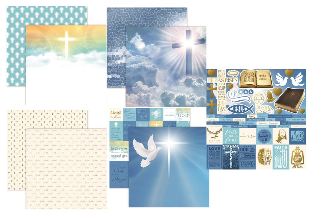 Faith Religious Scrapbook Papers - Cross Christian Papers Individual or ...