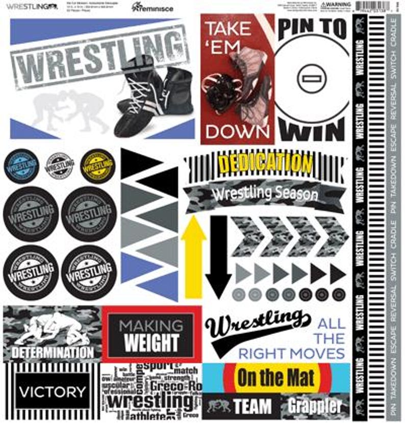 Wrestling Scrapbook Papers Stickers Set Kit 12x12 | Sports Boys Girls ...