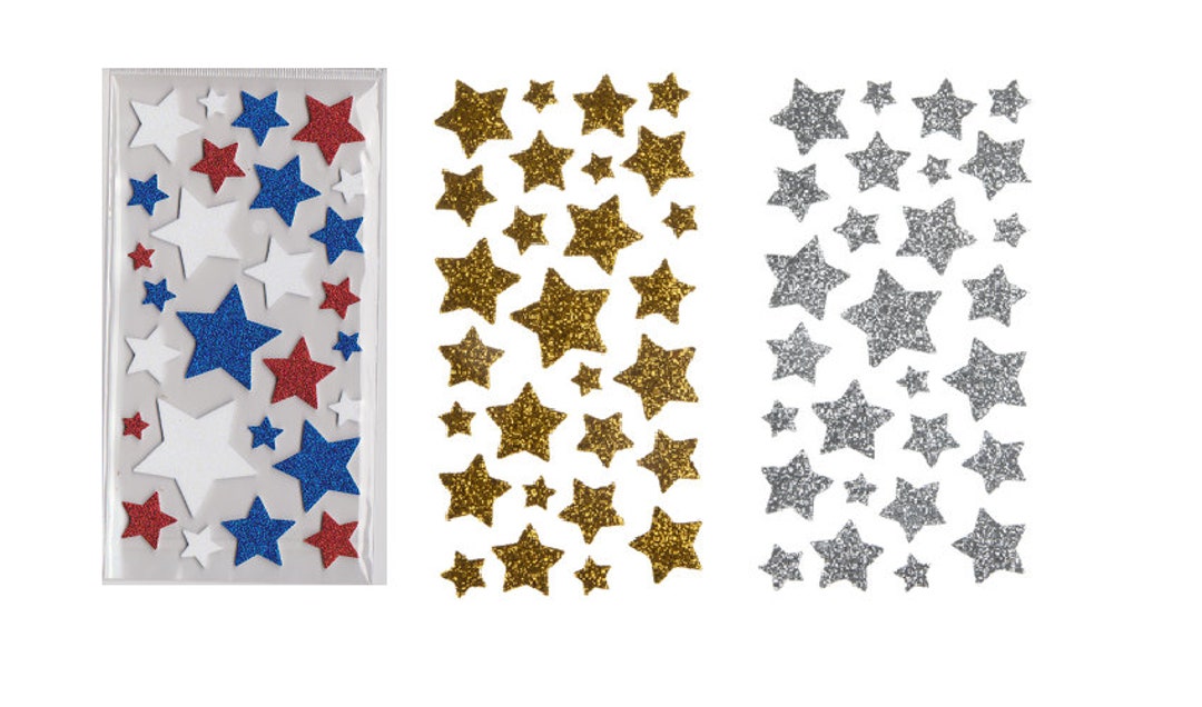 3d Star Stickers Foam, Gold Star Stickers, Silver Star Stickers, Red ...