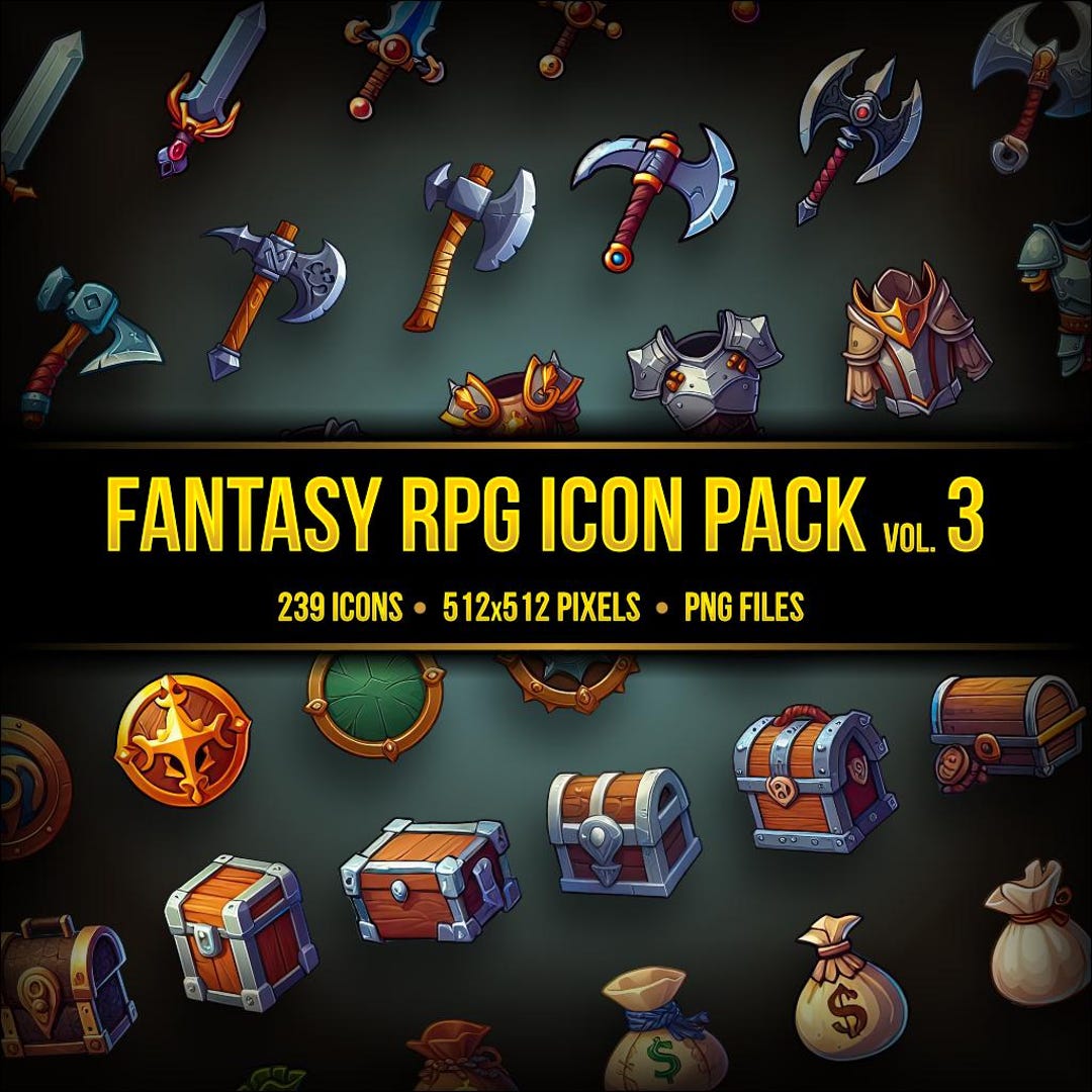 239 Fantasy RPG Game Icon Pack Vol. 3 | 512px | PNG Files - Etsy