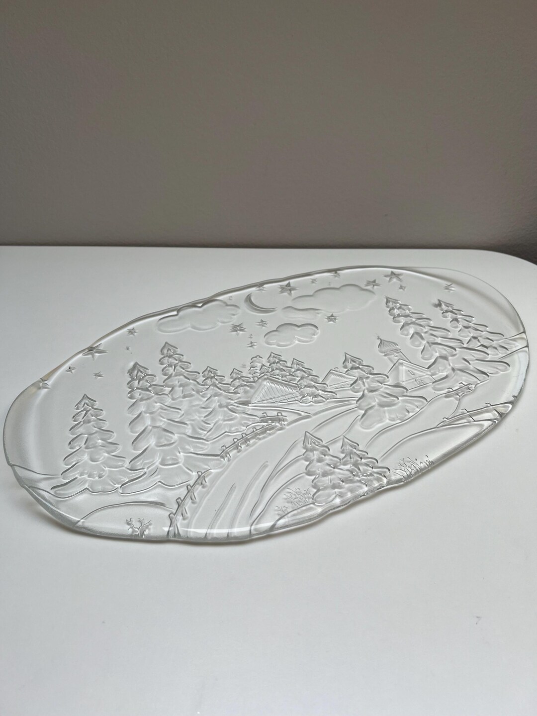 Vintage Walther Glas Winter Scene Glass Platter Embossed Christmas ...