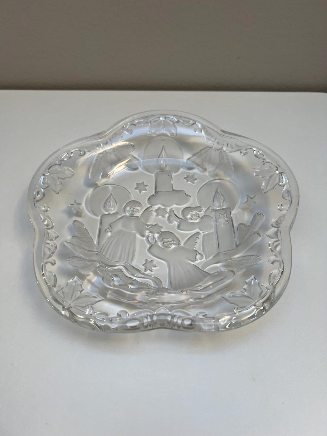 Vintage Clear Glass Christmas Plate With Angels and Candles ...