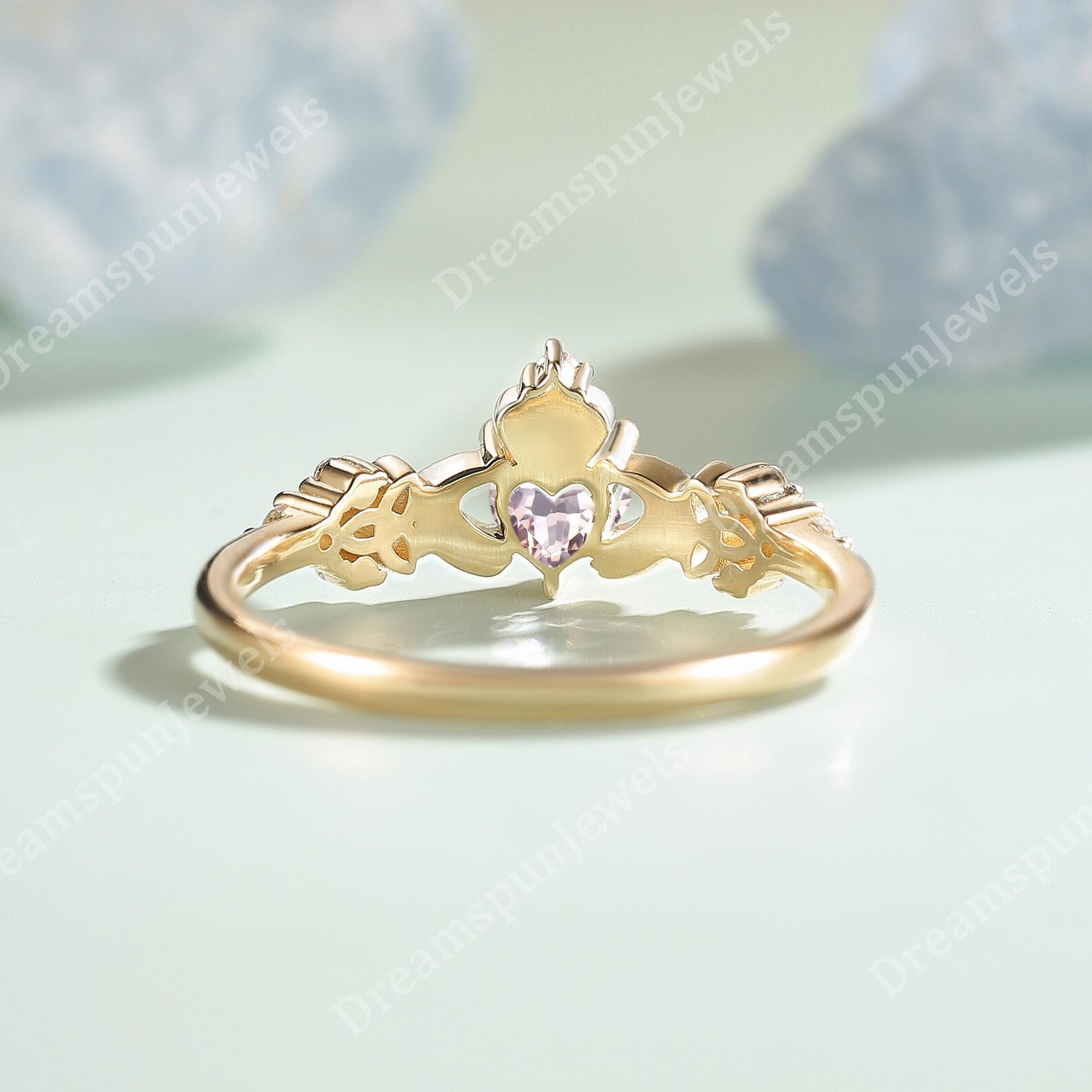 Unique Heart Morganite Claddagh Ring Gold Hand Ring Celtic Knot Ring ...