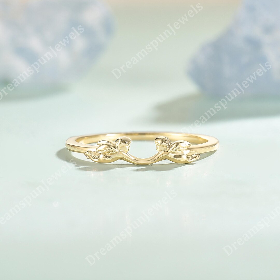 Art Deco Cupid Stackable Ring Solid Gold Rings Unique Curved Wedding ...