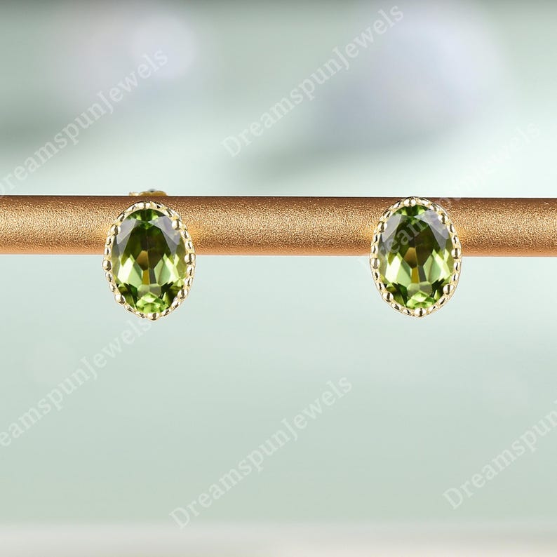 Art Deco Peridot Earrings August Birthstone Ear Studs Minimalist ...