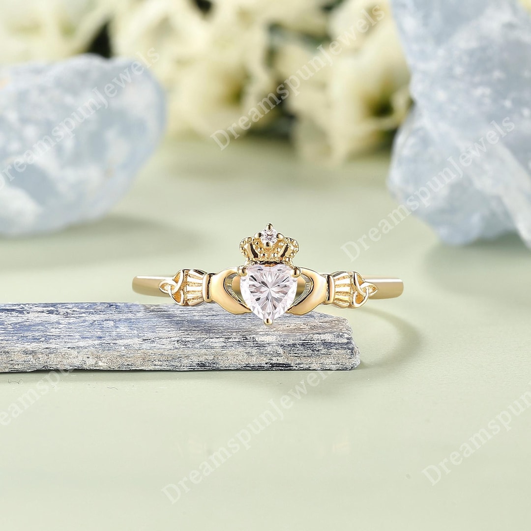 Unique Heart Shape Moissanite Claddagh Ring Gold Claddagh Ring Celtic Knot Ring Irish Crown ...