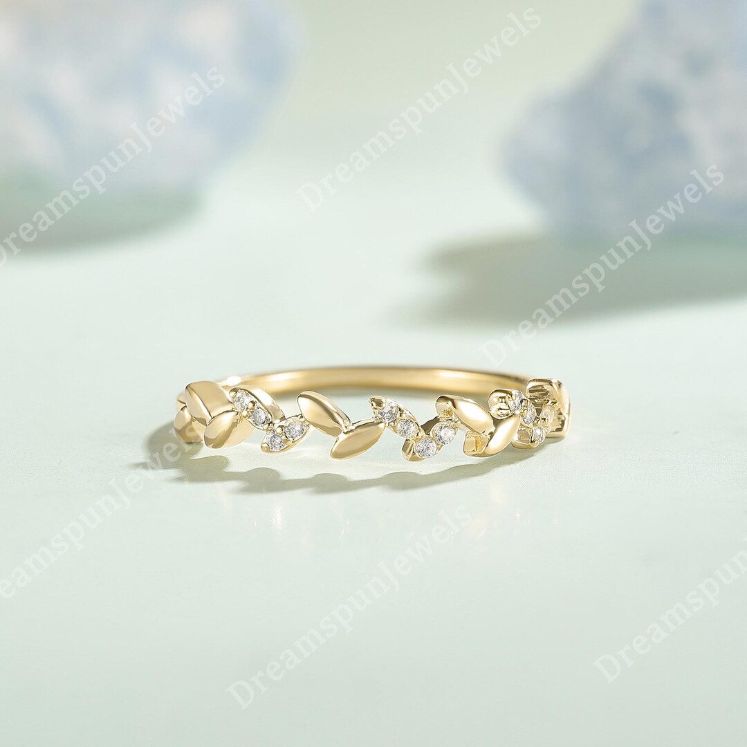Nature Inspired Leaf Stackable Ring Dainty Moissanite Wedding Ring ...