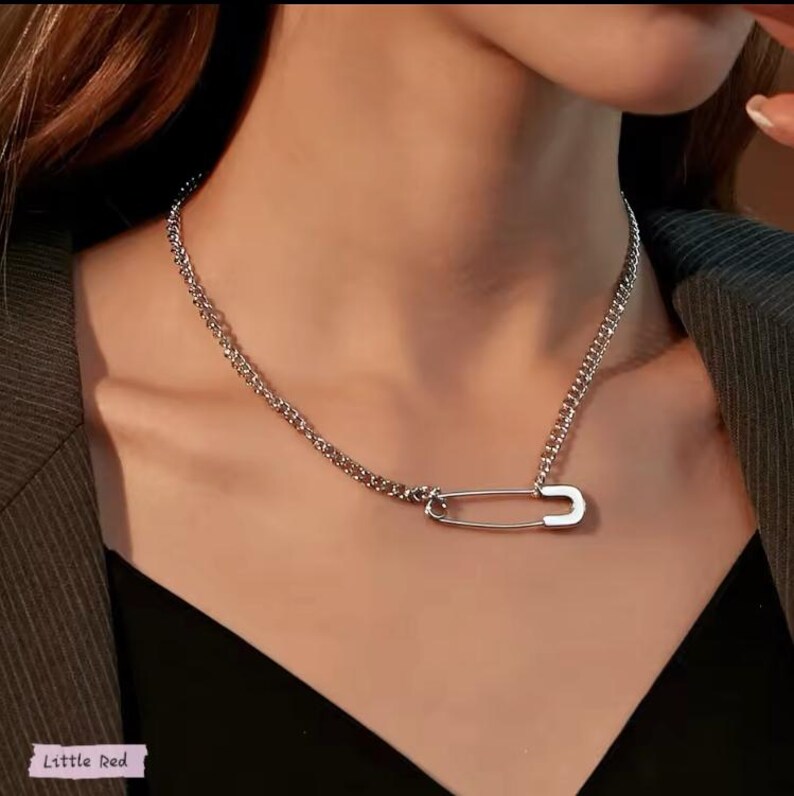 Silver Color Creative Safety Pin Chokers Necklace for Women Personality ...