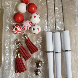 Red and White Holiday Christmas Theme Beaded Pen Kit Set of 3 - Etsy