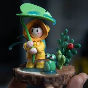 Children and Frogs on a Rainy Day Desk Buddy Clay Frog Figurine Frog ...