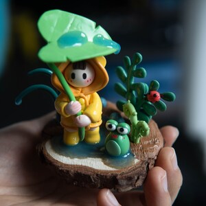 Children and Frogs on a Rainy Day Desk Buddy Clay Frog Figurine Frog ...