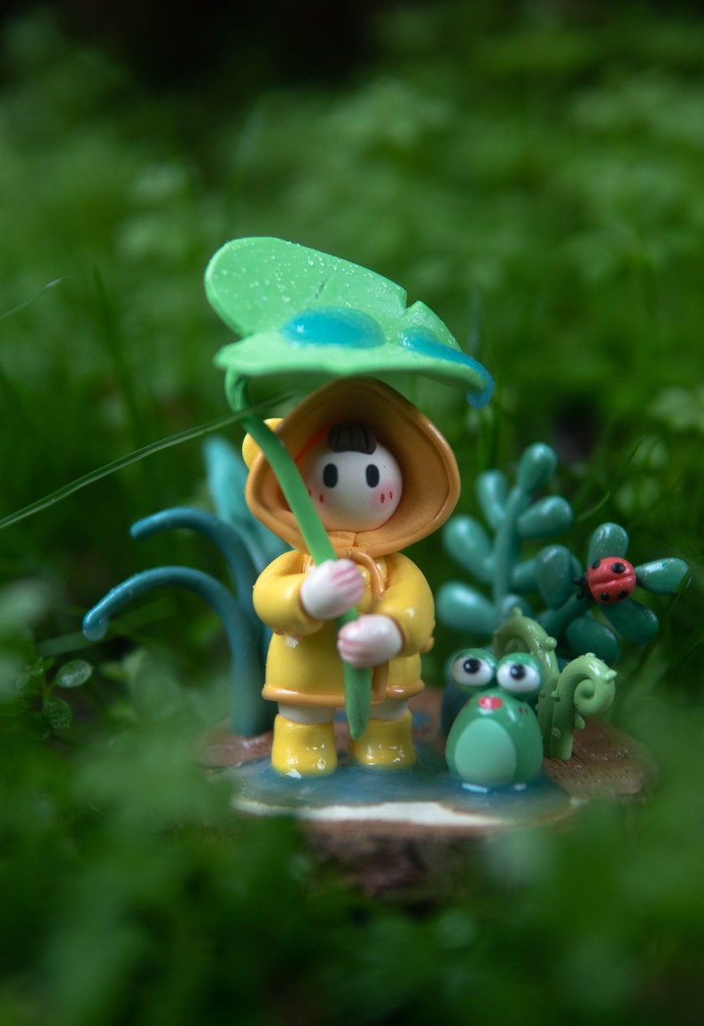 Children and Frogs on a Rainy Day Desk Buddy Clay Frog Figurine Frog ...