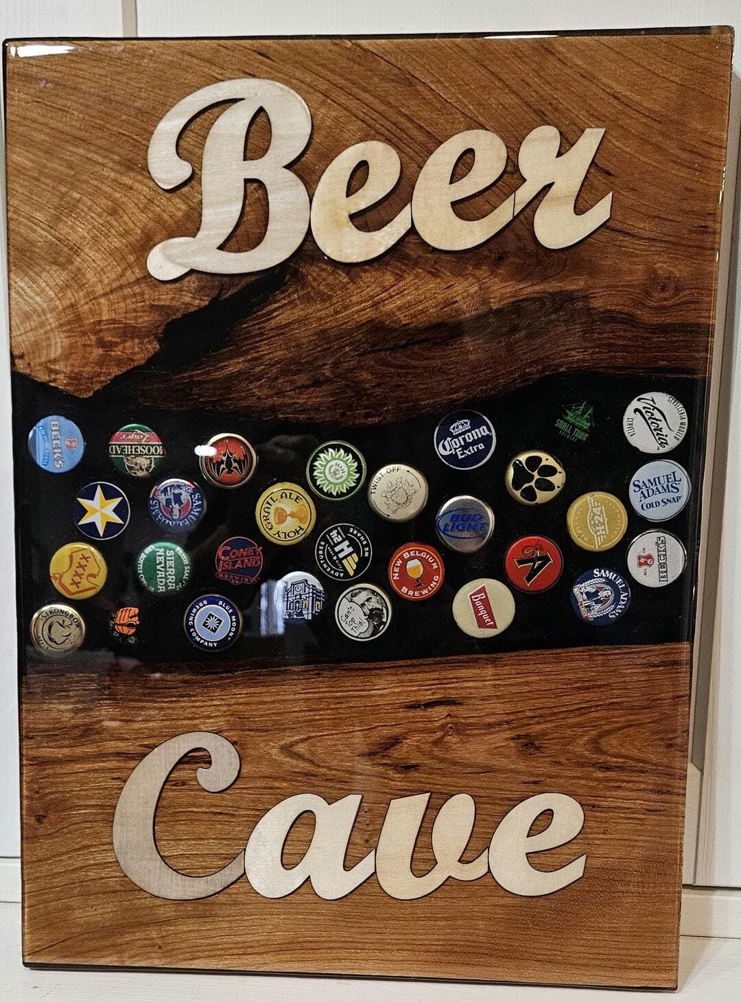 Wall Decor "beer Cave" With "live-edge" Natural Wood and Bottle Caps ...