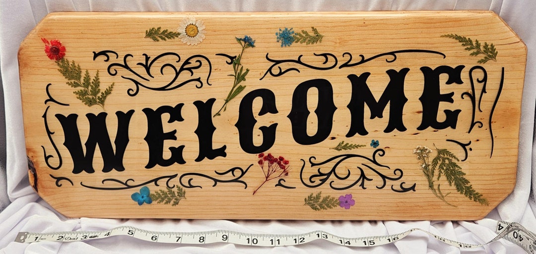 Epoxy Resin Welcome Sign With Inlaid Real Pressed Flowers. - Etsy