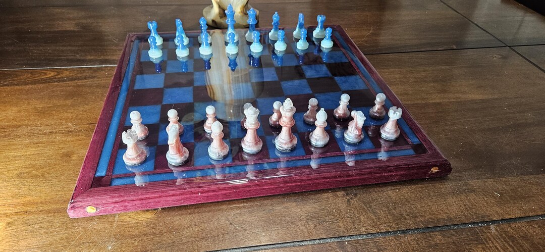 Handcrafted Chess Set. Purple Heart and Blue Epoxy Resin. - Etsy