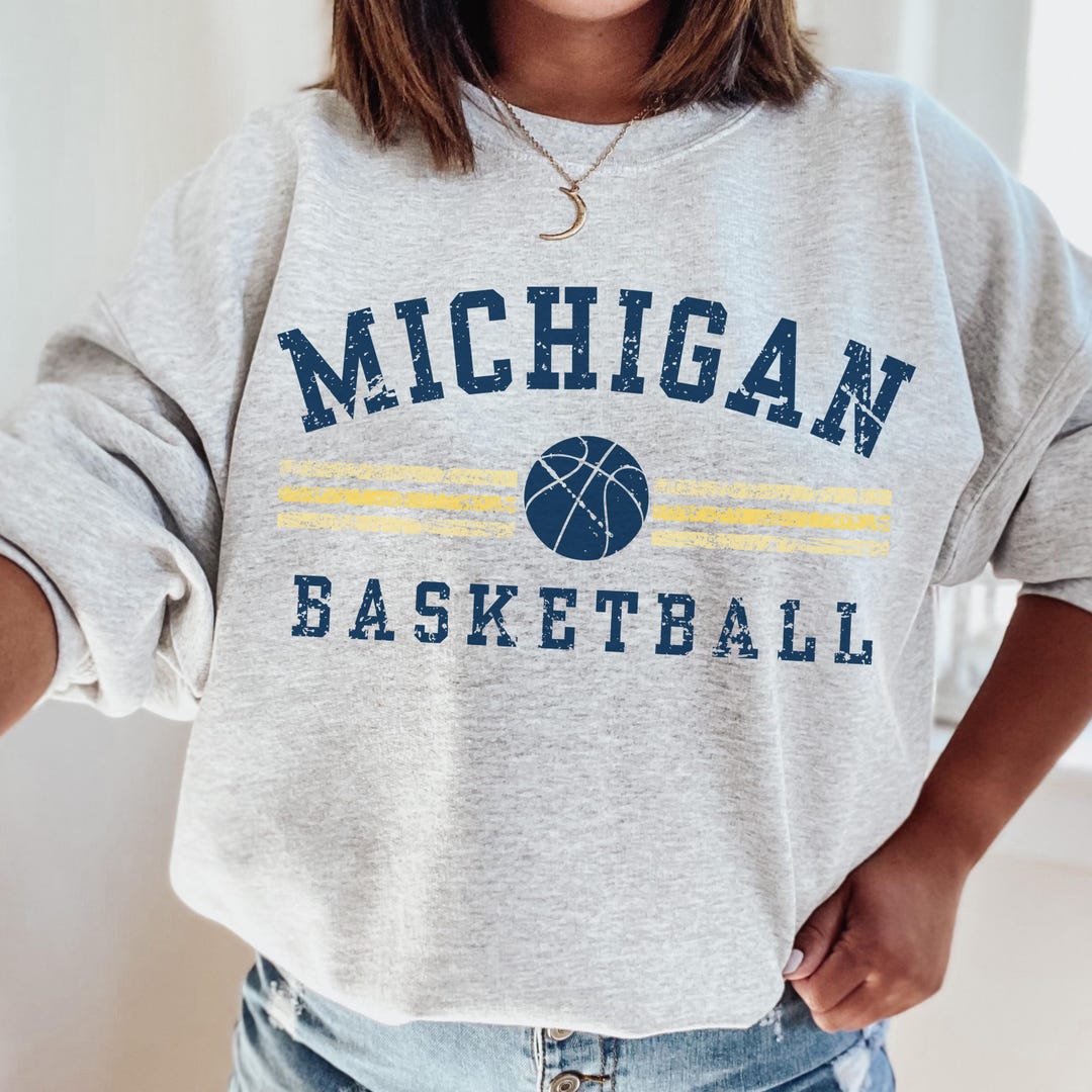 Michigan Basketball Sweatshirt - Crewneck Michigan Wolverines, College ...