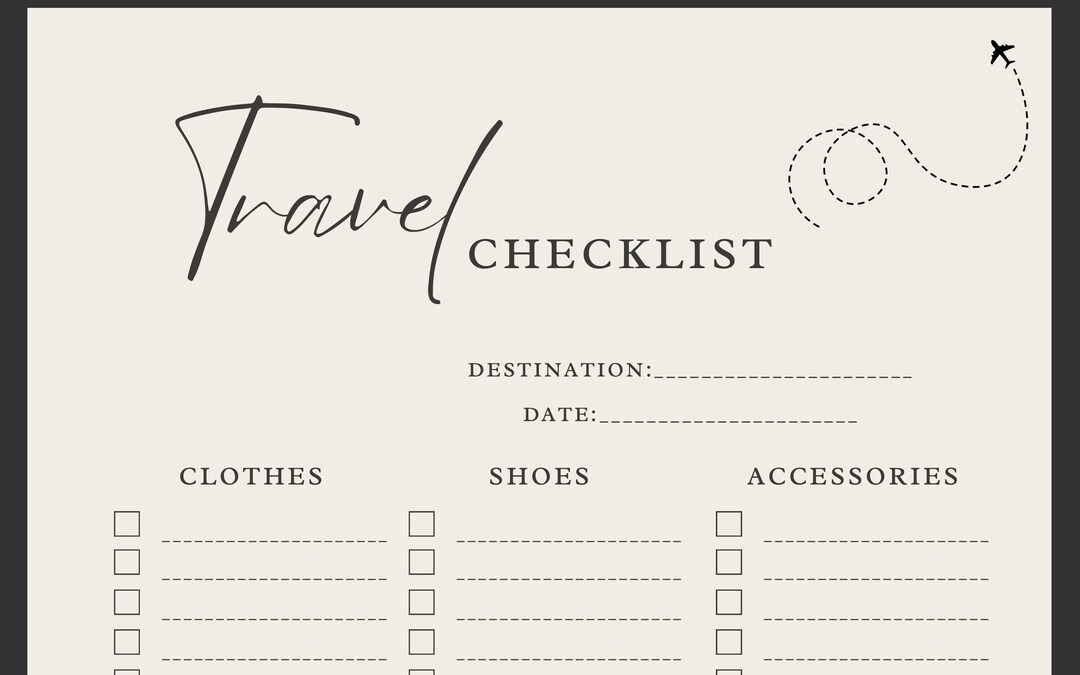 Travel Checklist Beige & Blank - Etsy
