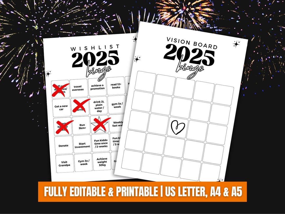 2025 Vision Bingo Card, 2025 Bingo Card, 2025 Vision Board, Editable ...